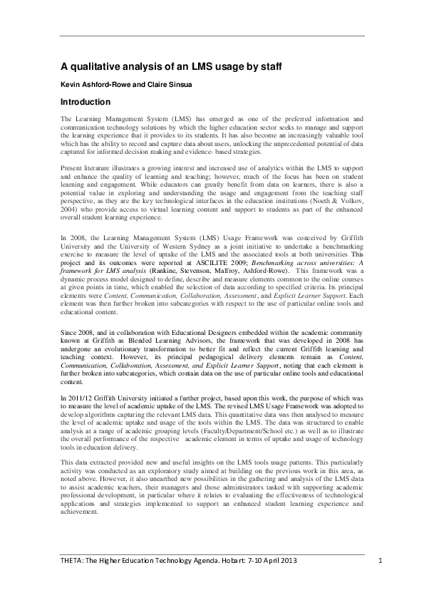 (PDF) A qualitative analysis of an LMS usage by staff | Kevin Ashford-Rowe - Academia.edu