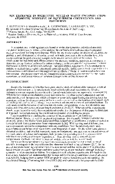 (PDF) Ion Exchange in High-Level Nuclear Waste Encapsulation: Atomistic ...