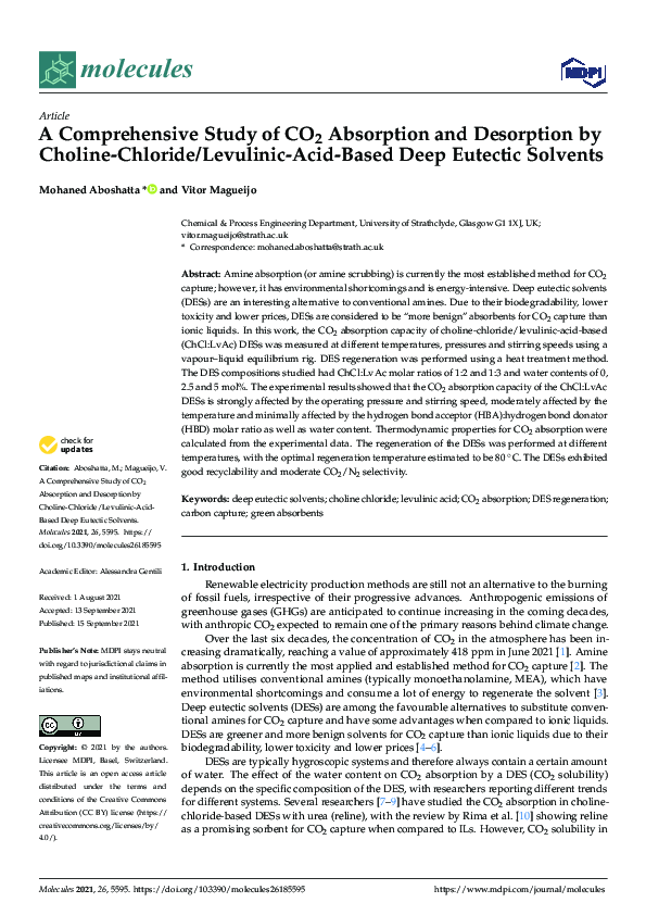 (PDF) A Comprehensive Study of CO2 Absorption and Desorption by Choline ...