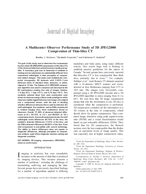 (PDF) A Multicenter Observer Performance Study of 3D JPEG2000 ...