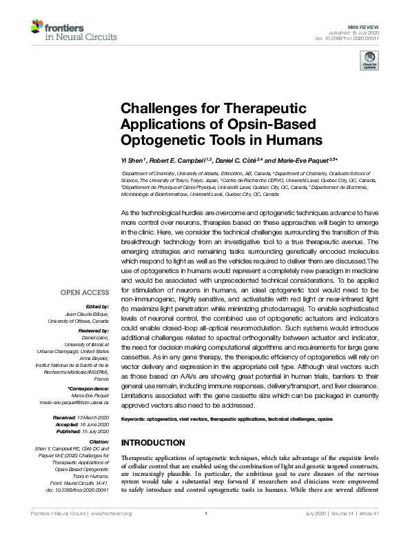 (PDF) Challenges for Therapeutic Applications of Opsin-Based ...