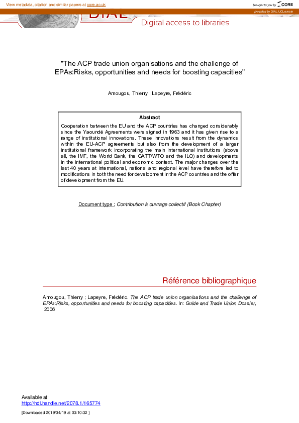 (PDF) The ACP trade union organisations and the challenge of EPAs:Risks ...