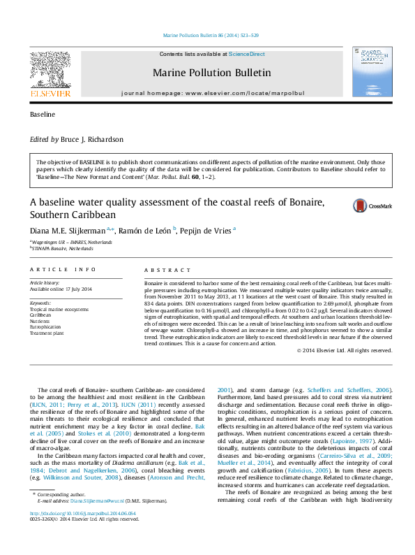 (PDF) A baseline water quality assessment of the coastal reefs of ...