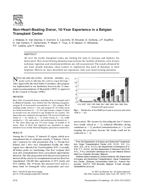 (PDF) Non–Heart-Beating Donor, 10-Year Experience in a Belgian ...