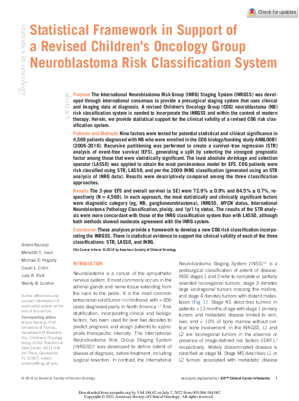 (PDF) Statistical Framework in Support of a Revised Children's Oncology ...