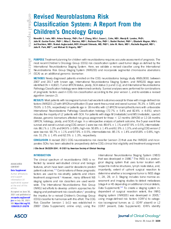 (PDF) Revised Neuroblastoma Risk Classification System: A Report From ...