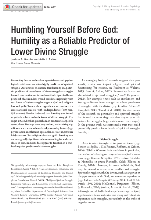 (PDF) Humbling Yourself before God: Humility as a Reliable Predictor of ...