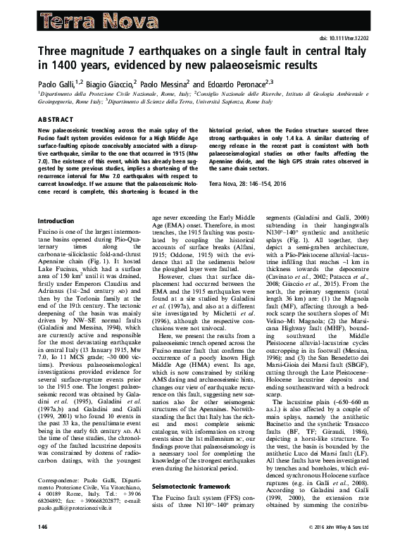 (PDF) Three magnitude 7 earthquakes on a single fault in central Italy ...
