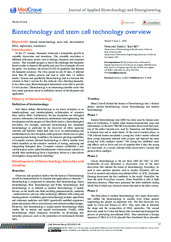 (PDF) Biotechnology and stem cell technology overview