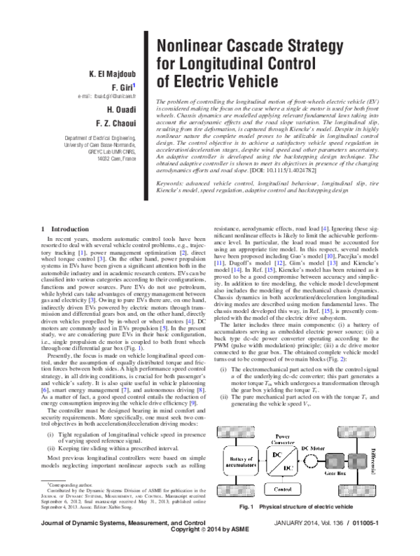(PDF) Nonlinear Cascade Strategy for Longitudinal Control of Electric Vehicle
