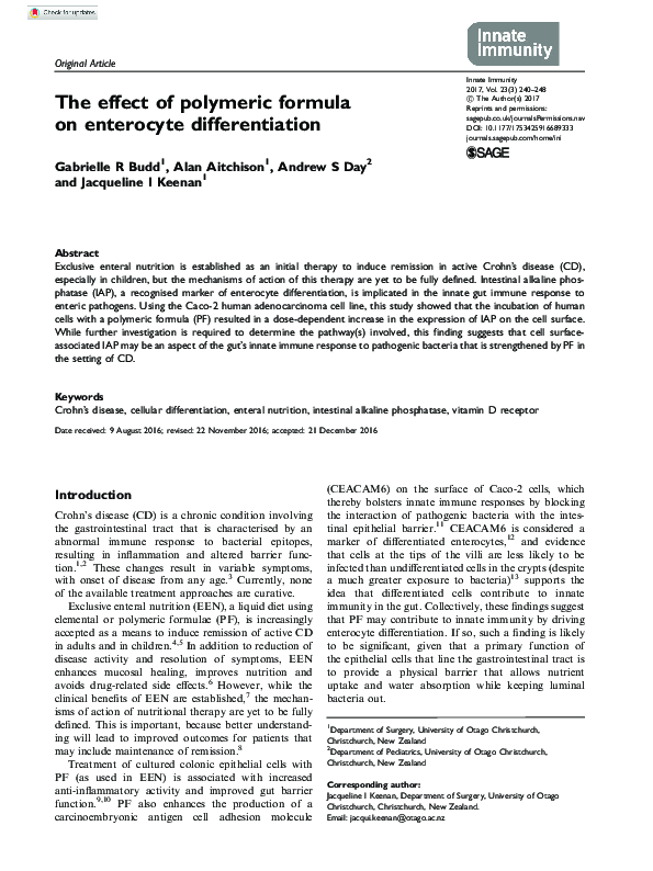 (PDF) The effect of polymeric formula on enterocyte differentiation ...
