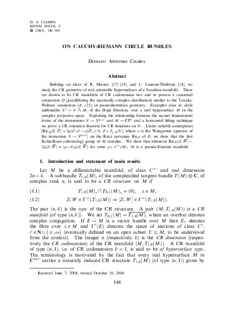 (PDF) On Cauchy-Riemann circle bundles