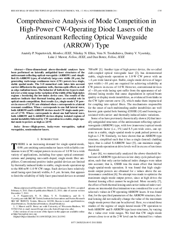 (PDF) Comprehensive Analysis of Mode Competition in High-Power CW-Operating Diode Lasers of the ...