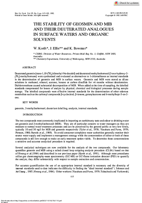 (PDF) The Stability of Geosmin and MIB and Their Deuterated Analogues ...