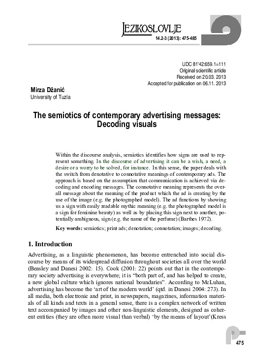 (PDF) The semiotics of contemporary advertising messages: Decoding visuals