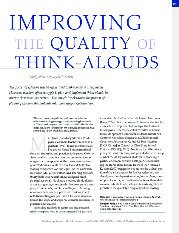 (PDF) Improving the Quality of Think-Alouds