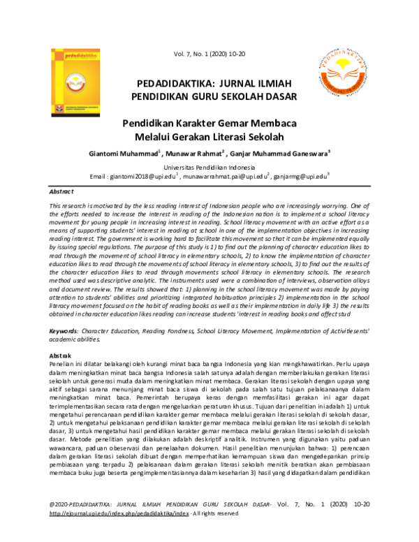 (PDF) Pendidikan Karakter Gemar Membaca Melalui Gerakan Literasi Sekolah