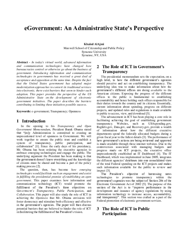 (PDF) eGovernment : An Administrative State ’ s Perspective