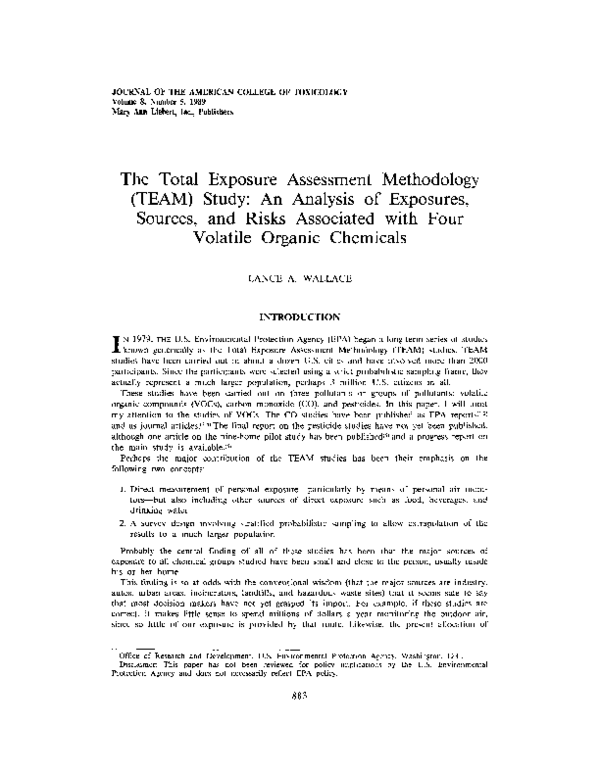 (PDF) The Total Exposure Assessment Methodology (TEAM) Study: An ...