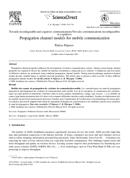 (PDF) Propagation channel characterization for mobile communication based on measurement ...