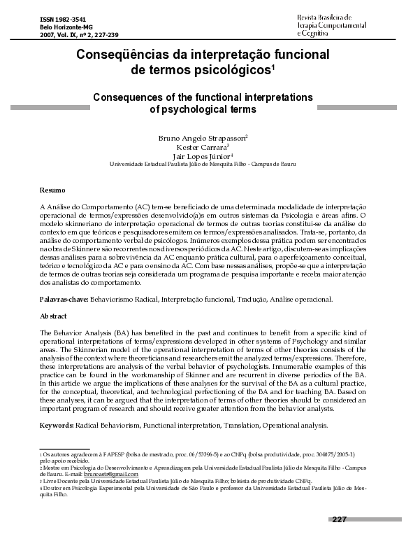 (PDF) Consequences of the functional interpretations of psychological terms