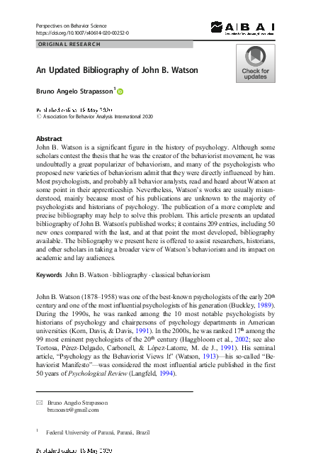 (PDF) An Updated Bibliography of John B. Watson