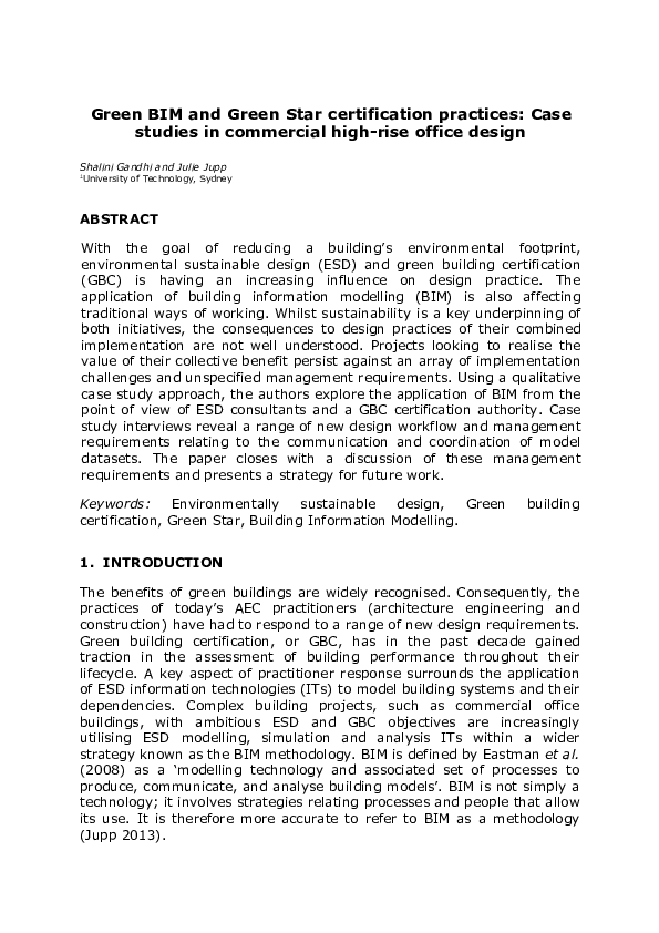 (PDF) Green BIM and Green Star certification practices: Case studies in ...