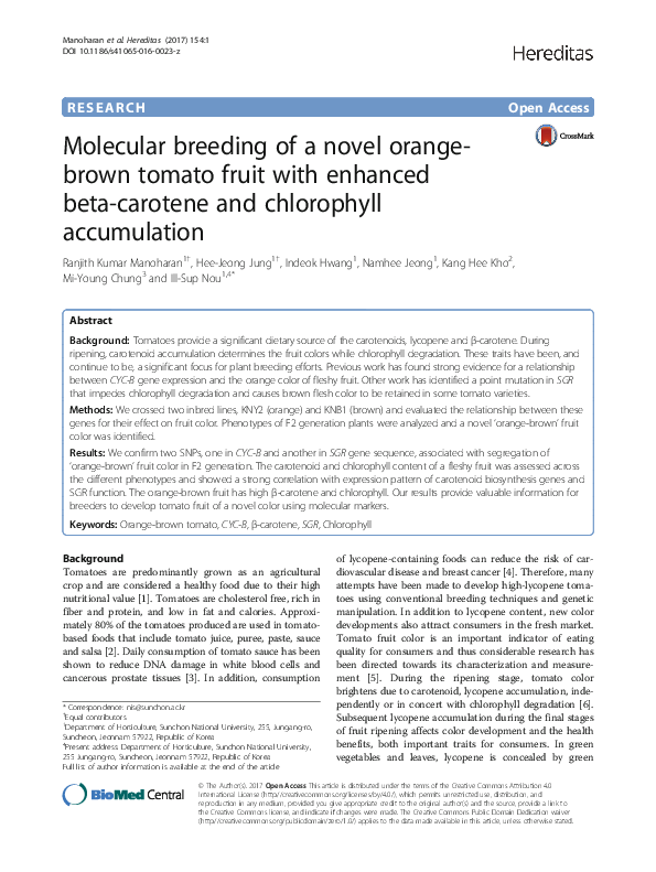 (PDF) Molecular breeding of a novel orange-brown tomato fruit with ...