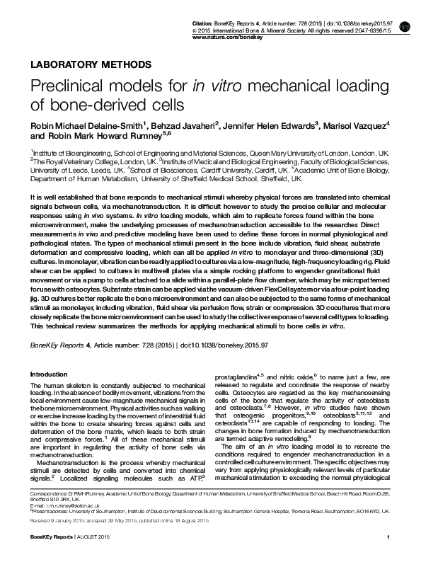 (PDF) Preclinical models for in vitro mechanical loading of bone ...