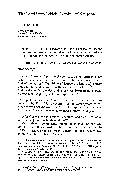 (PDF) The world into which Darwin led Simpson