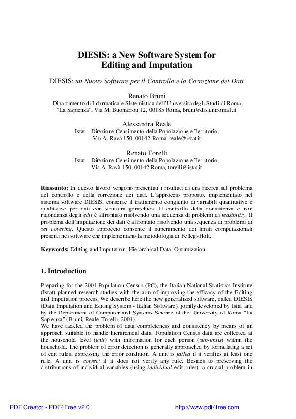 (PDF) DIESIS: a New Software System for Editing and Imputation