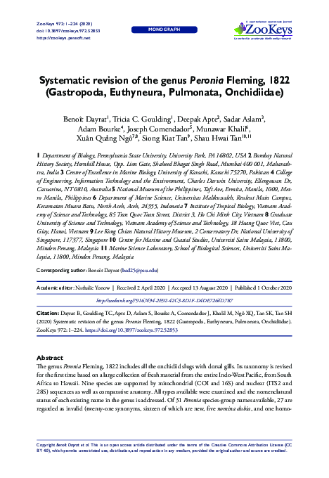 (PDF) Systematic revision of the genus Peronia Fleming, 1822 ...
