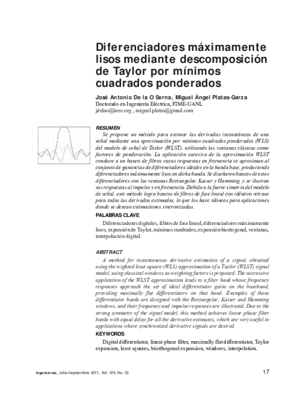 (PDF) Diferenciadores máximamente lisos mediante descomposición de Taylor por mínimos cuadrados ...