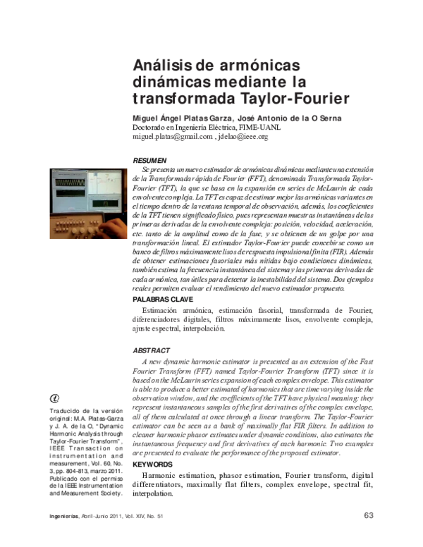 (PDF) Análisis de armónicas dinámicas mediante la transformada Taylor ...
