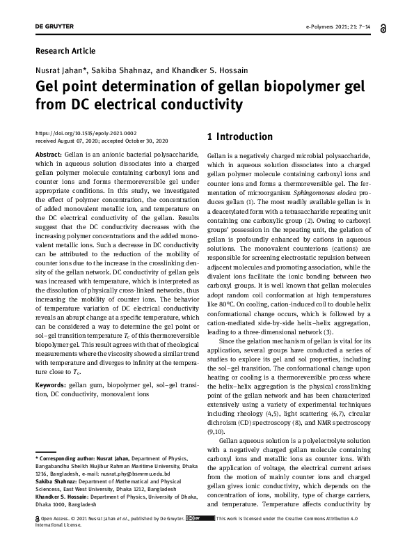(PDF) Gel point determination of gellan biopolymer gel from DC ...