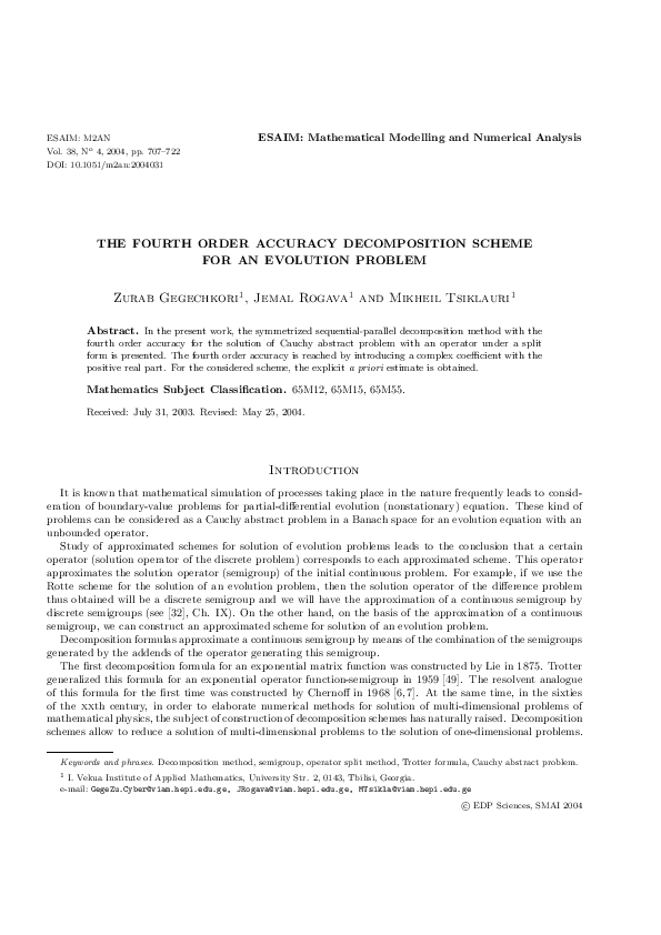 (PDF) The fourth order accuracy decomposition scheme for an evolution ...