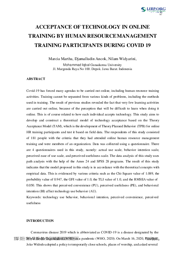 (PDF) Acceptance of Technology in Online Training by Human Resource ...