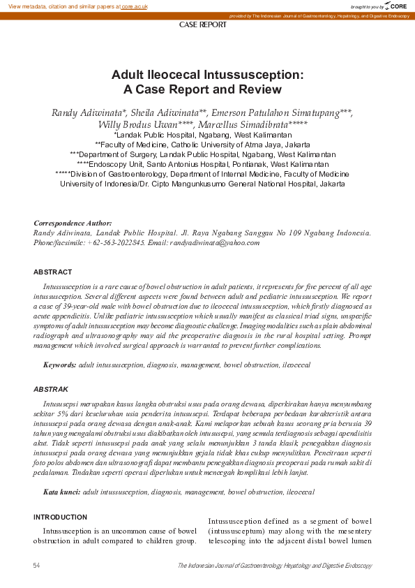 (PDF) Adult Ileocecal Intussusception: A Case Report and Review