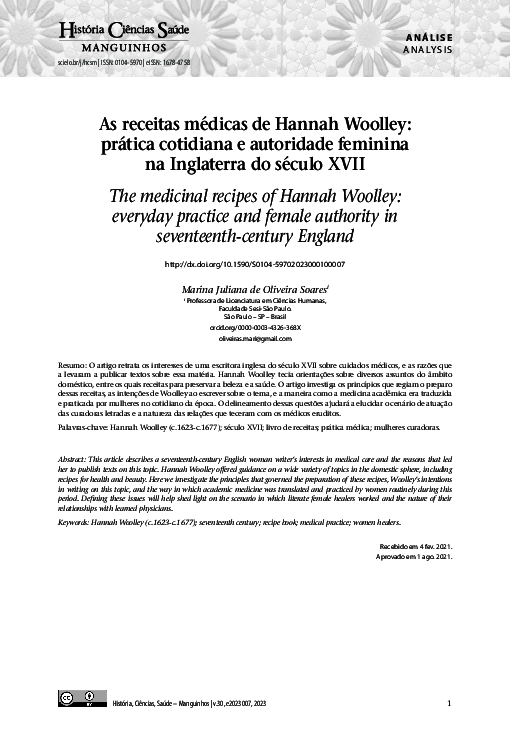 (PDF) As receitas médicas de Hannah Woolley: prática cotidiana e ...