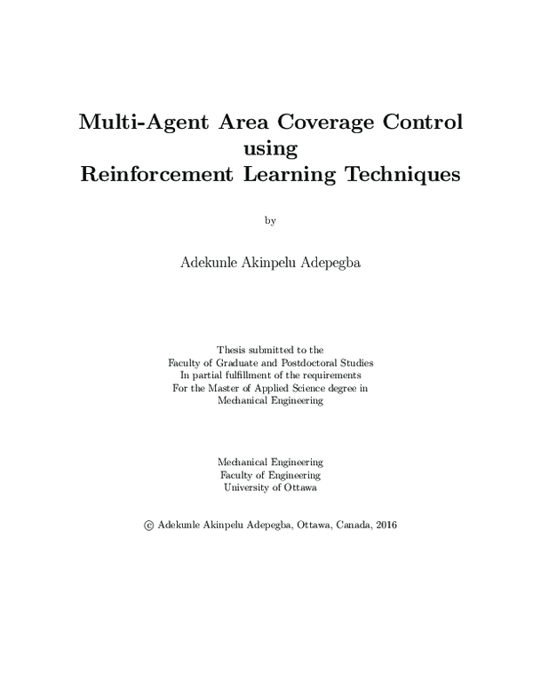 (PDF) Multi-Agent Area Coverage Control Using Reinforcement Learning Techniques