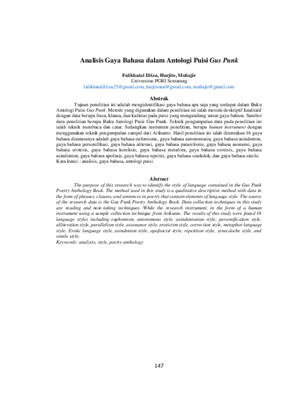 (PDF) Analisis Gaya Bahasa dalam Antologi Puisi Gus Punk