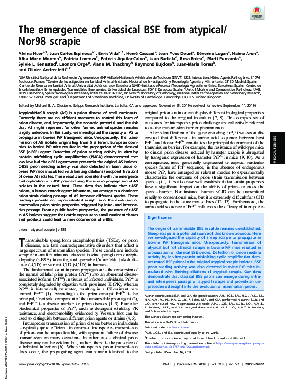 (PDF) The emergence of classical BSE from atypical/Nor98 scrapie
