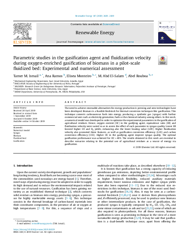 (PDF) Parametric studies in the gasification agent and fluidization velocity during oxygen ...