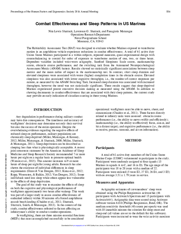 (PDF) Combat Effectiveness and Sleep Patterns in US Marines