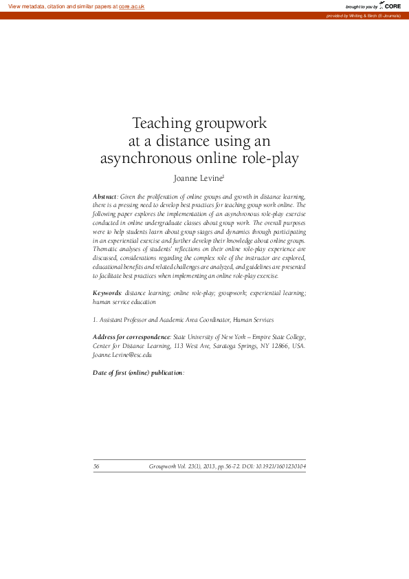 (PDF) Teaching groupwork at a distance using an asynchronous online role-play