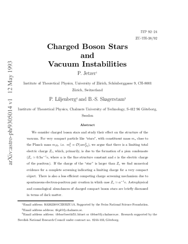 (PDF) Charged boson stars and vacuum instabilities