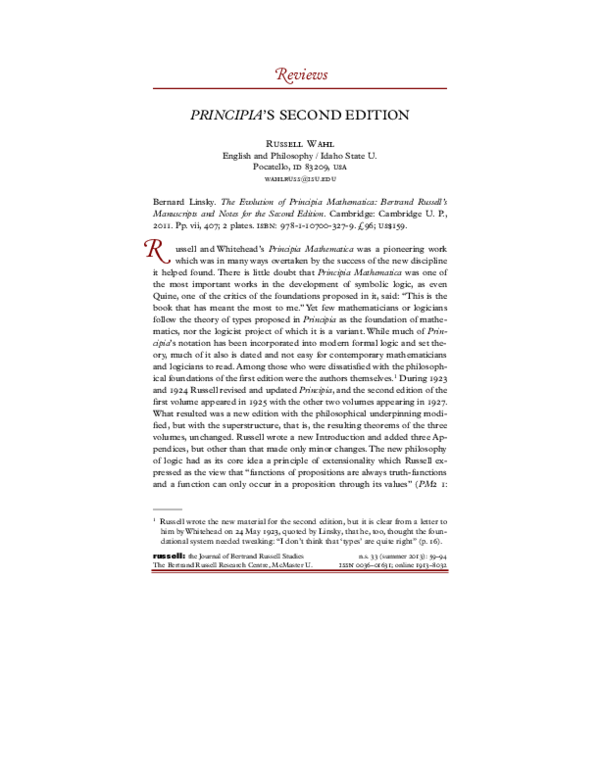 (PDF) Principia ’s Second Edition [review of Bernard Linsky, The ...