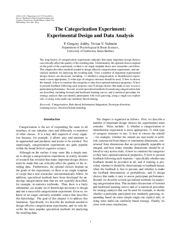 (PDF) The Categorization Experiment: Experimental Design and Data Analysis