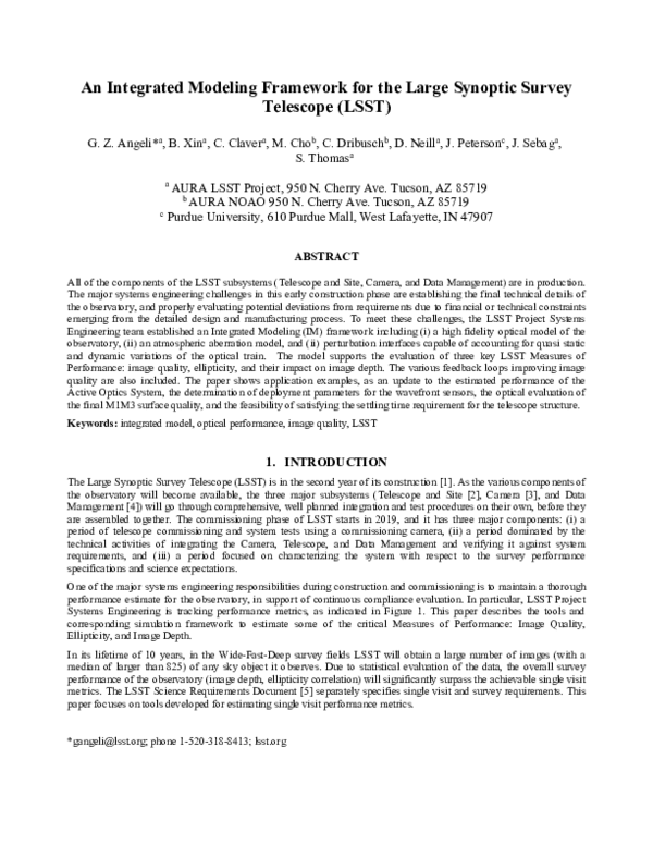 (PDF) An integrated modeling framework for the Large Synoptic Survey ...