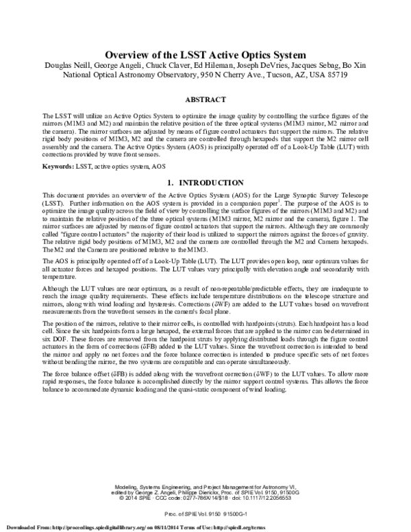 (PDF) Overview of the LSST active optics system